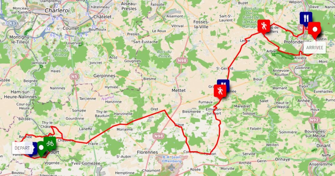 Etape 3 : Carte Walcourt - Profondeville (Lustin) - Royal Namur Velo ...